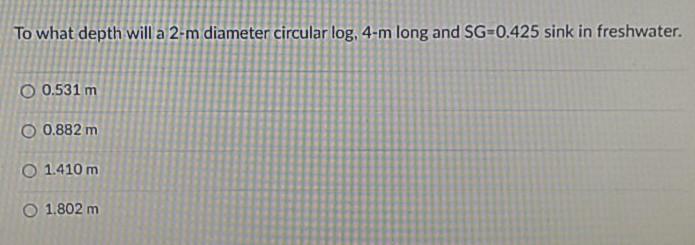 Solved To what depth will a 2m diameter circular log, 4m | Chegg.com