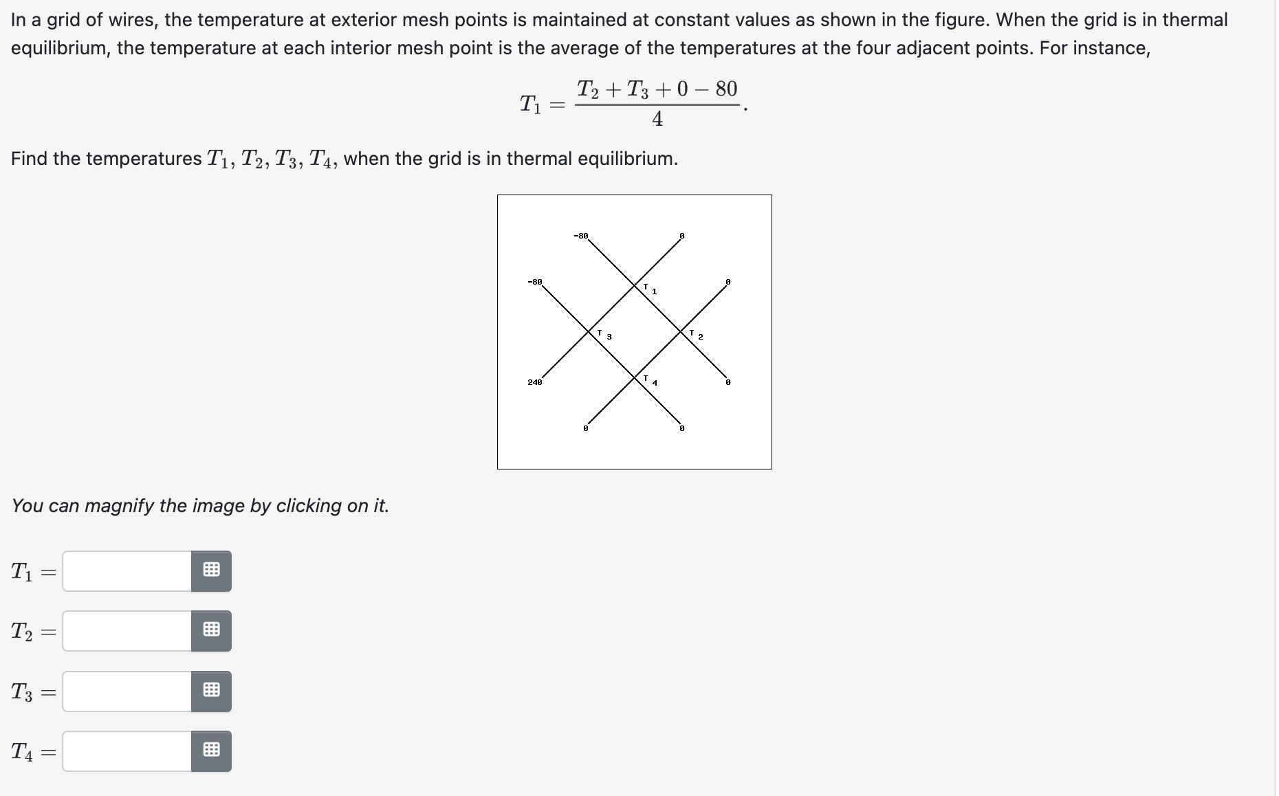 Solved In a grid of wires, the temperature at exterior mesh | Chegg.com