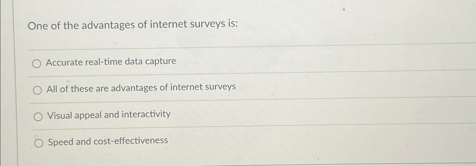Solved One of the advantages of internet surveys is:Accurate | Chegg.com
