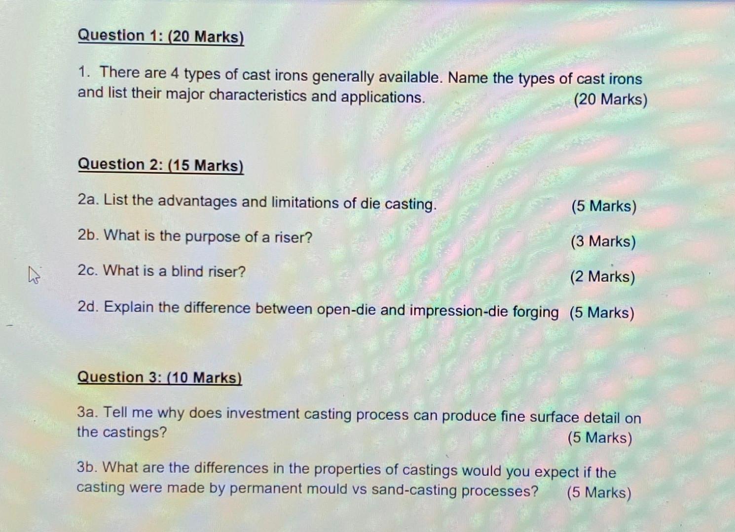 Solved Question 1: 20 Marks) 1. There are 4 types of cast | Chegg.com