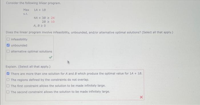 Solved Consider the following linear program. Max 1A+1B | Chegg.com