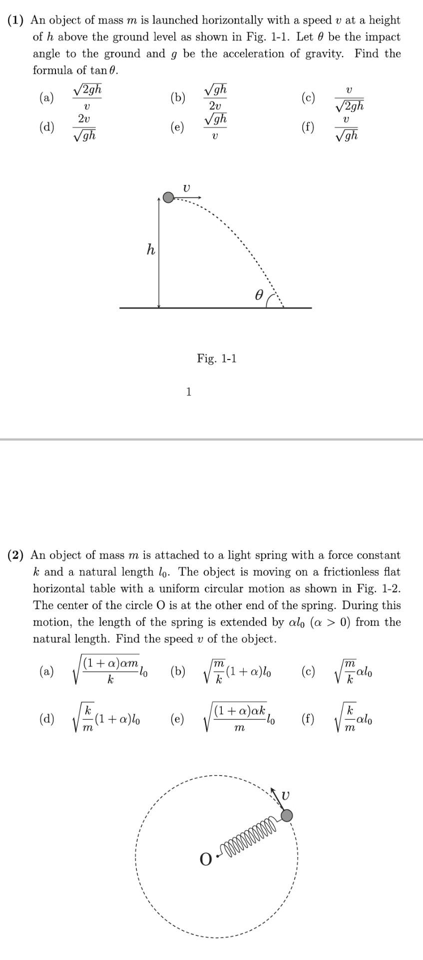 Solved (1) An object of mass m is launched horizontally with | Chegg.com