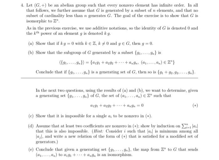 Solved 4. Let (G,+) be an abelian group such that every | Chegg.com