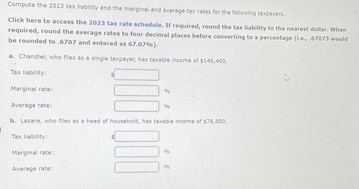 Solved Compute the 2023 tax liability and the marginal and | Chegg.com