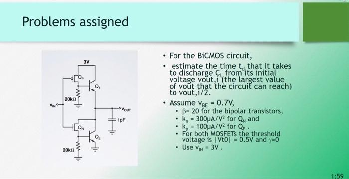 Solved Problems assigned - For the BiCMOS circuit, - | Chegg.com