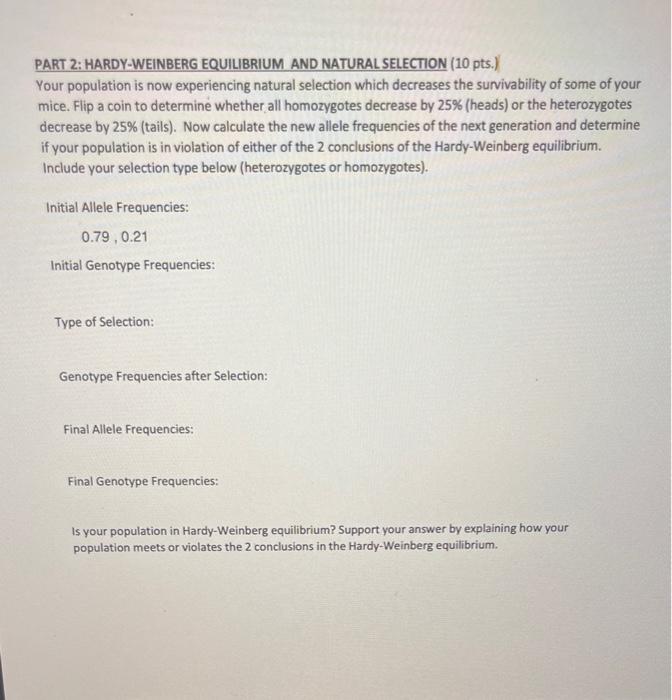 Solved PART 2: HARDY-WEINBERG EQUILIBRIUM AND NATURAL | Chegg.com