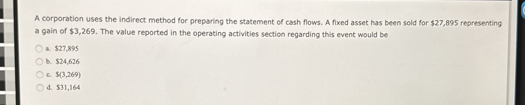 Solved A corporation uses the indirect method for preparing | Chegg.com