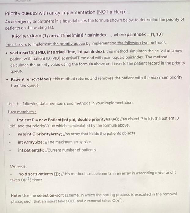 Solved Priority queues with array implementation (NOT a | Chegg.com