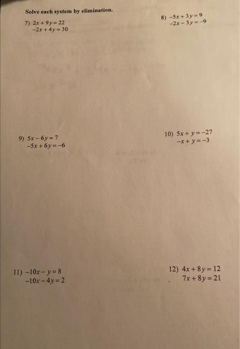 Solved Name Algebra 1 Review Date Solving Systems Solve each | Chegg.com