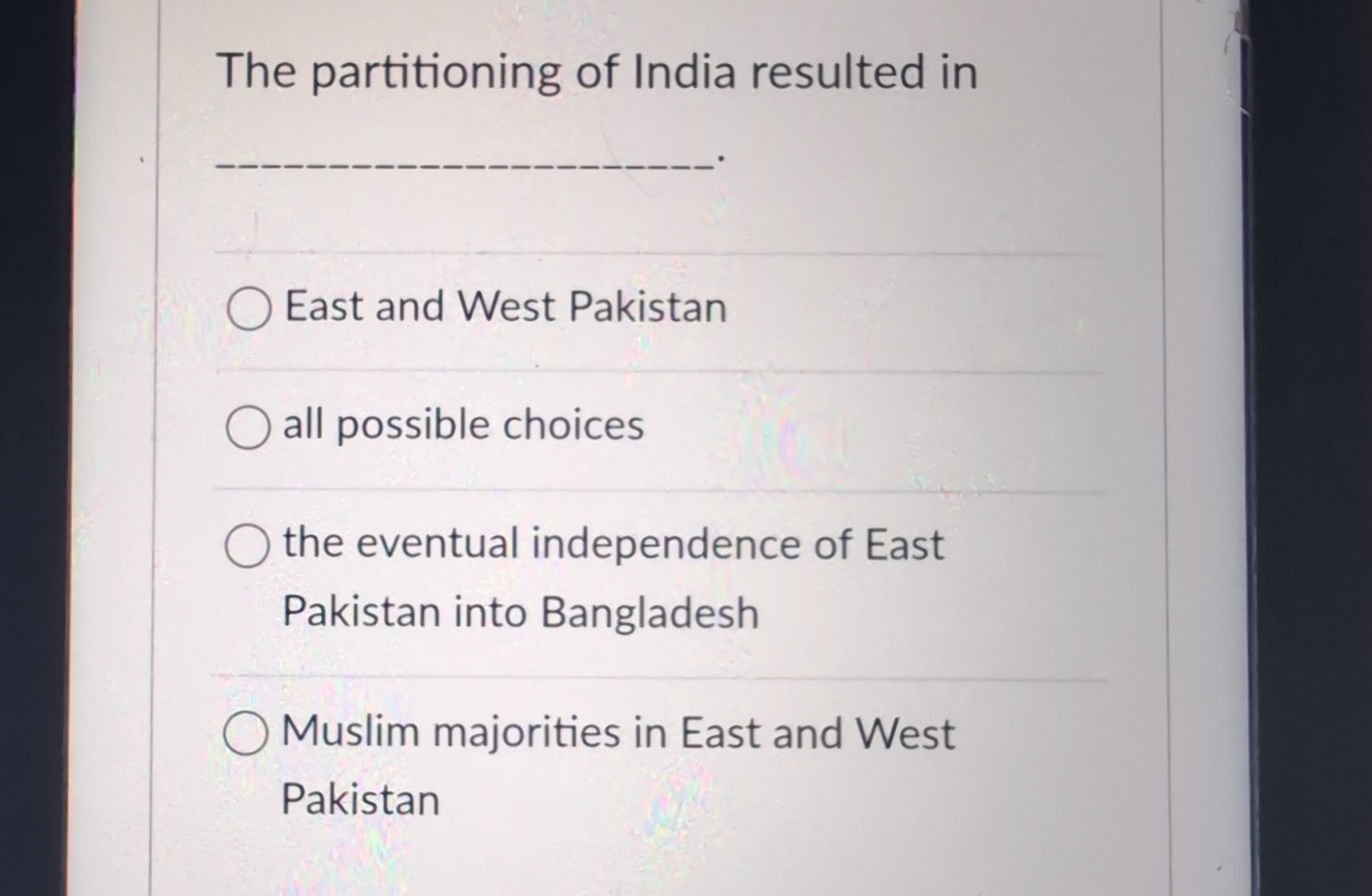 Solved The partitioning of India resulted in East and West | Chegg.com
