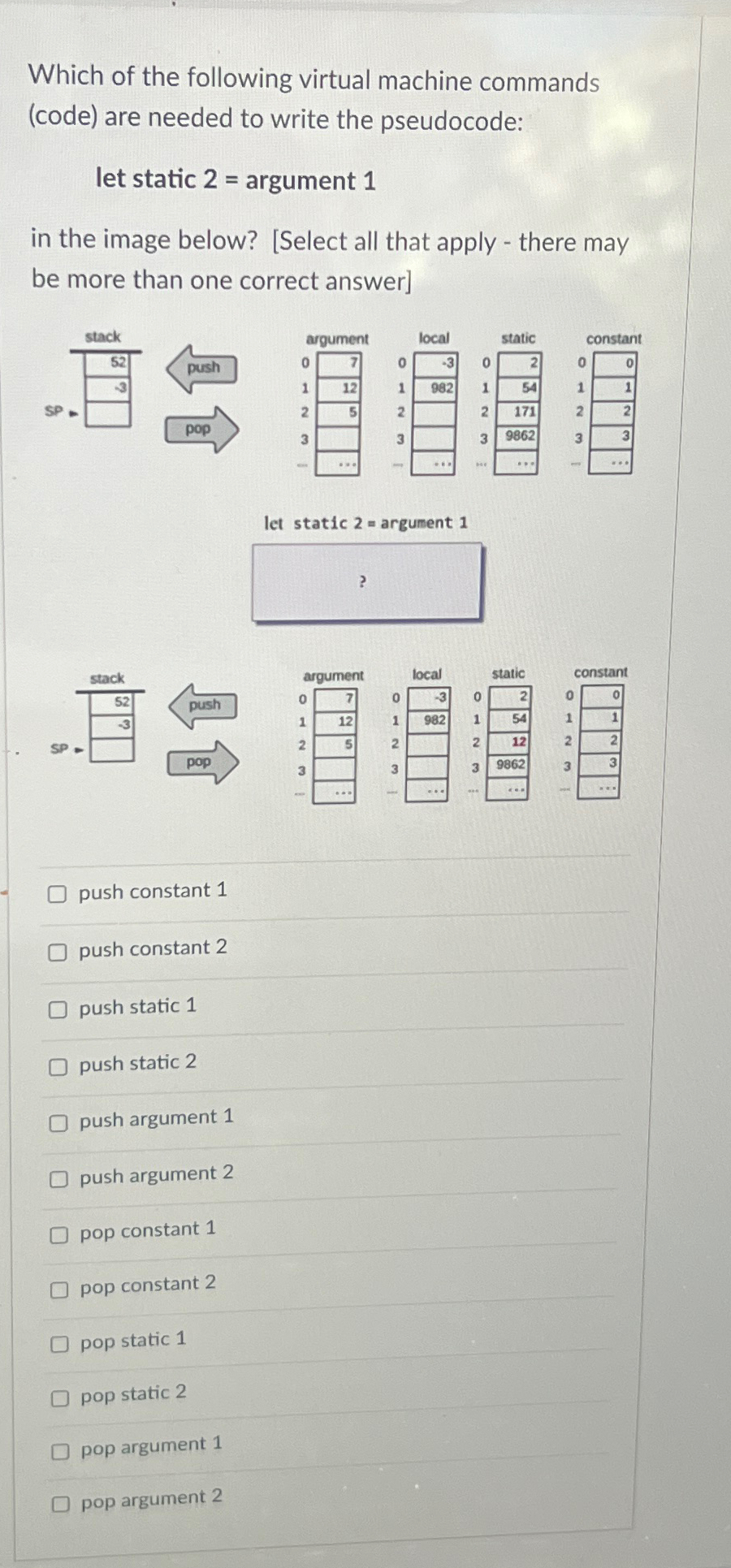 Solved Which of the following virtual machine commands | Chegg.com