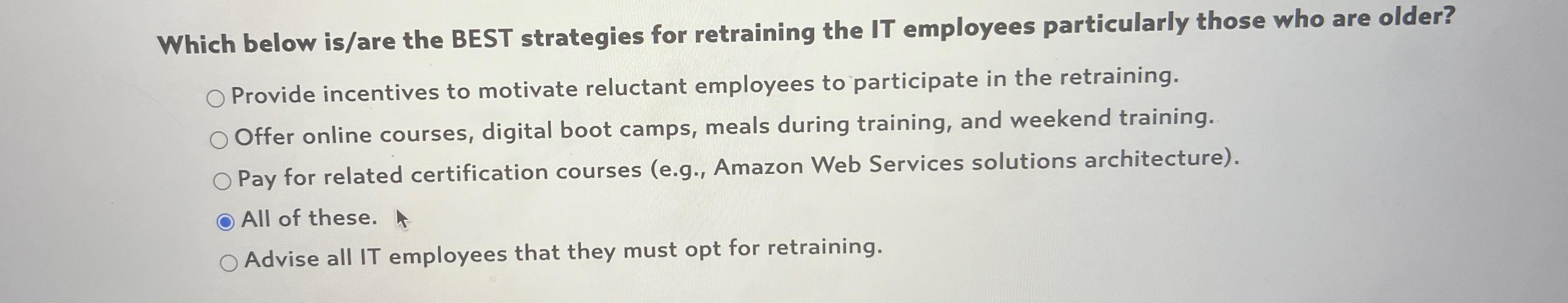 Solved Which below is/are the BEST strategies for retraining | Chegg.com