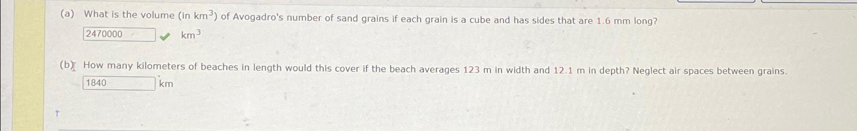 Solved (a) ﻿What is the volume (in km3 ) ﻿of Avogadro's | Chegg.com