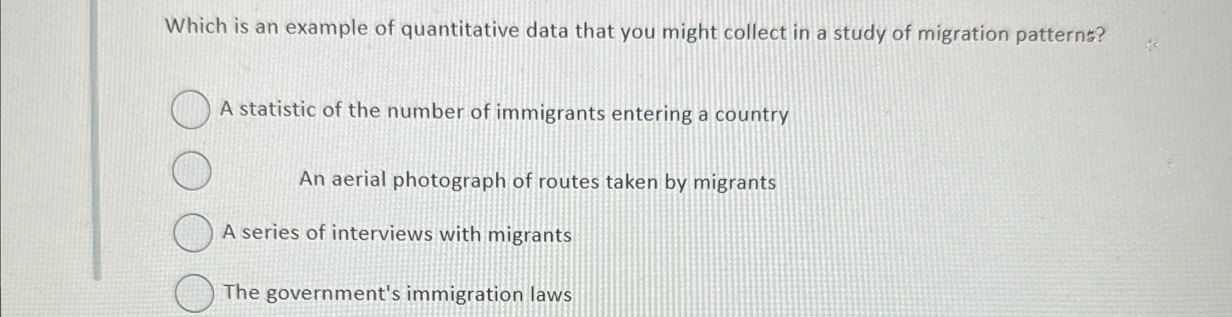 Solved Which is an example of quantitative data that you | Chegg.com