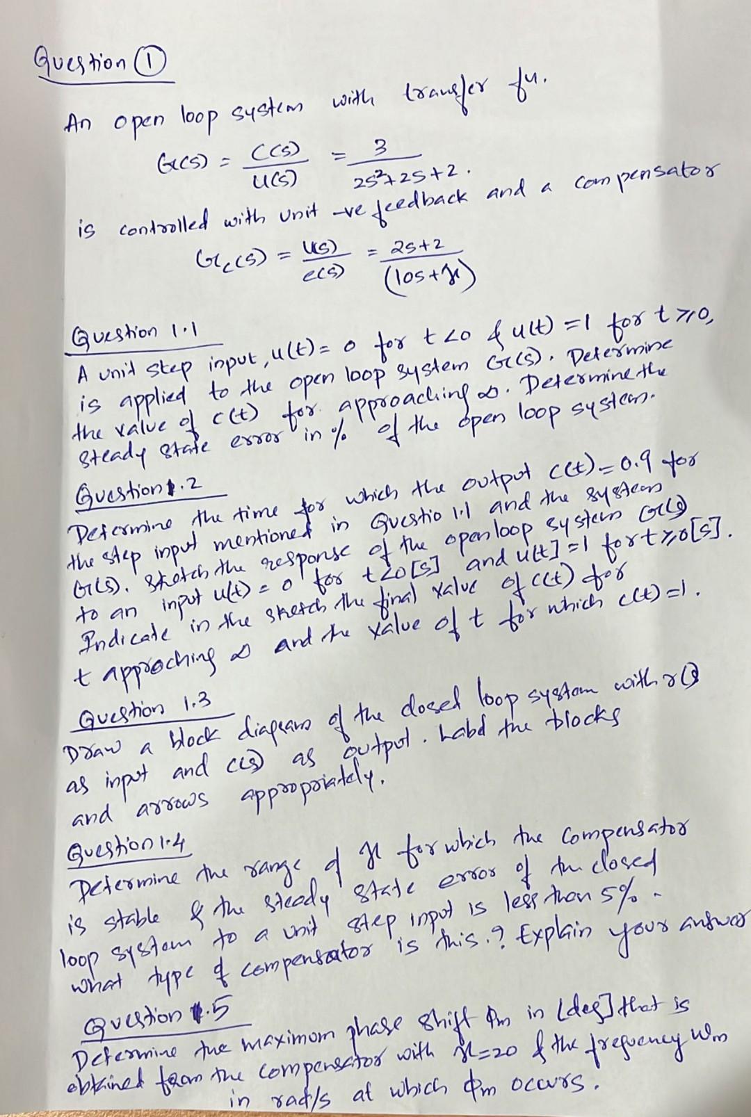 Solved vestion (1) An open loop system with tranefer fu. | Chegg.com