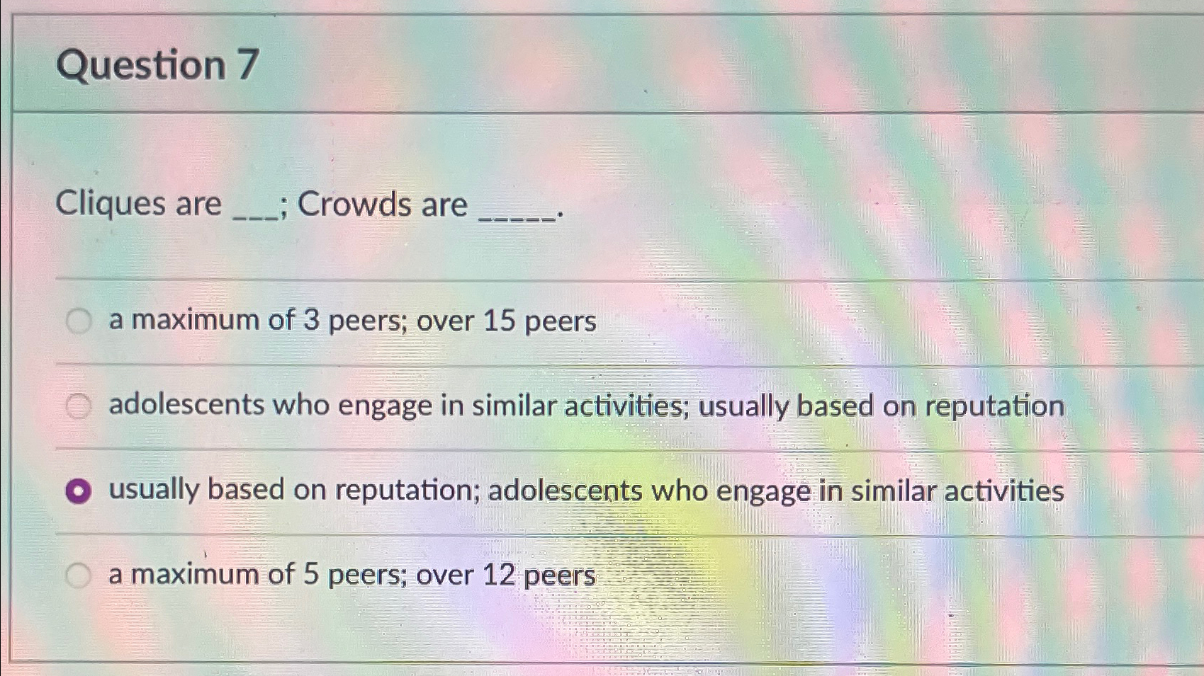 Solved Question 7Cliques are ; Crowds area maximum of 3 | Chegg.com
