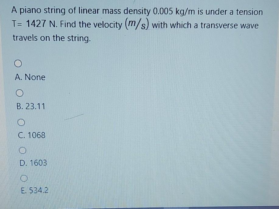 Solved A piano string of linear mass density 0.005 kg/m is | Chegg.com
