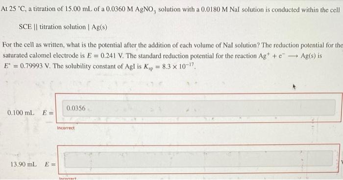 Solved For the cell as written, what is the potential after | Chegg.com
