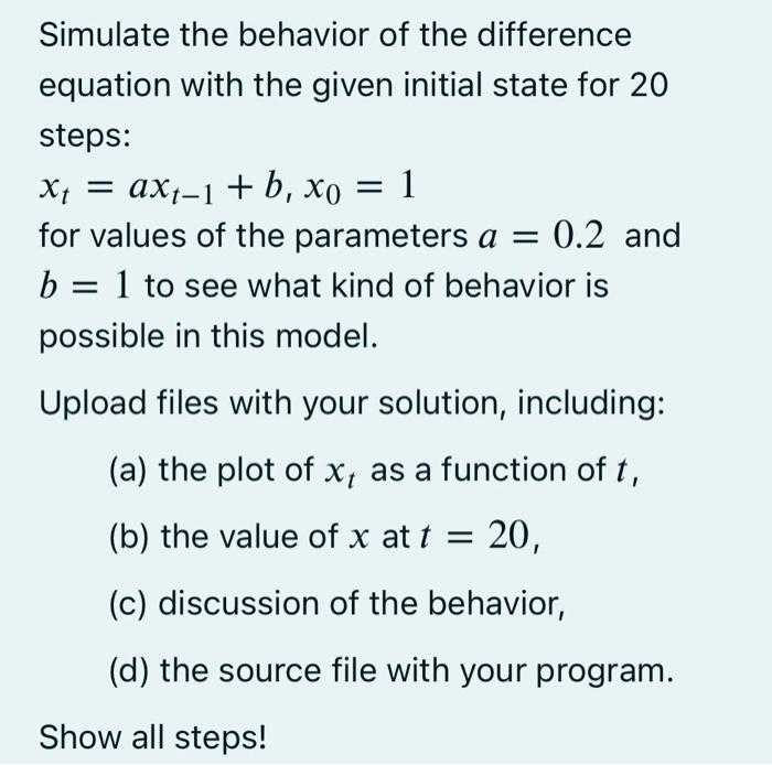 Solved Simulate the behavior of the difference equation with | Chegg.com
