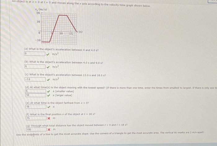 Solved object is at x=0 at t=0 and moves along the x axis | Chegg.com
