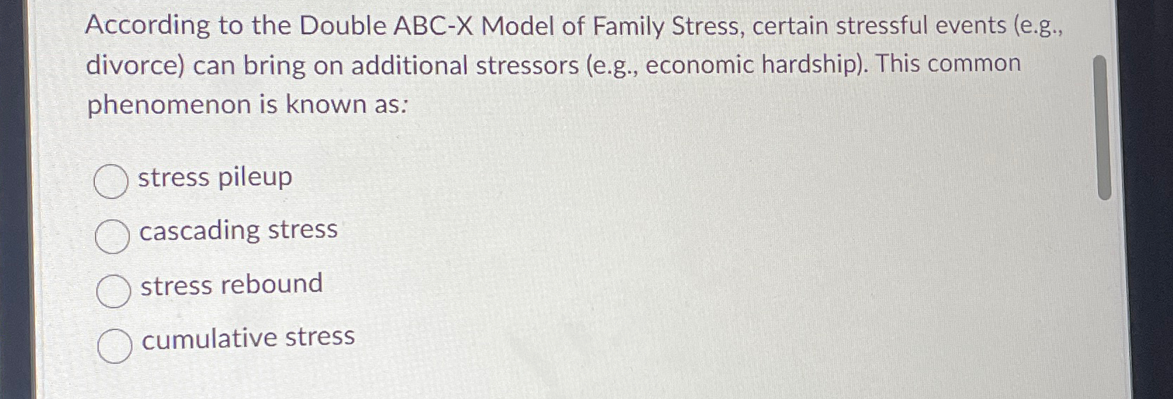 Solved According to the Double ABC-X Model of Family Stress, | Chegg.com