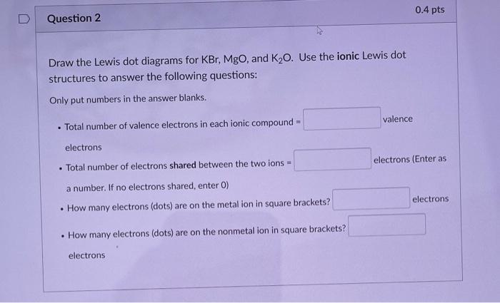 Solved 0.4 pts Question 2 Draw the Lewis dot diagrams for | Chegg.com