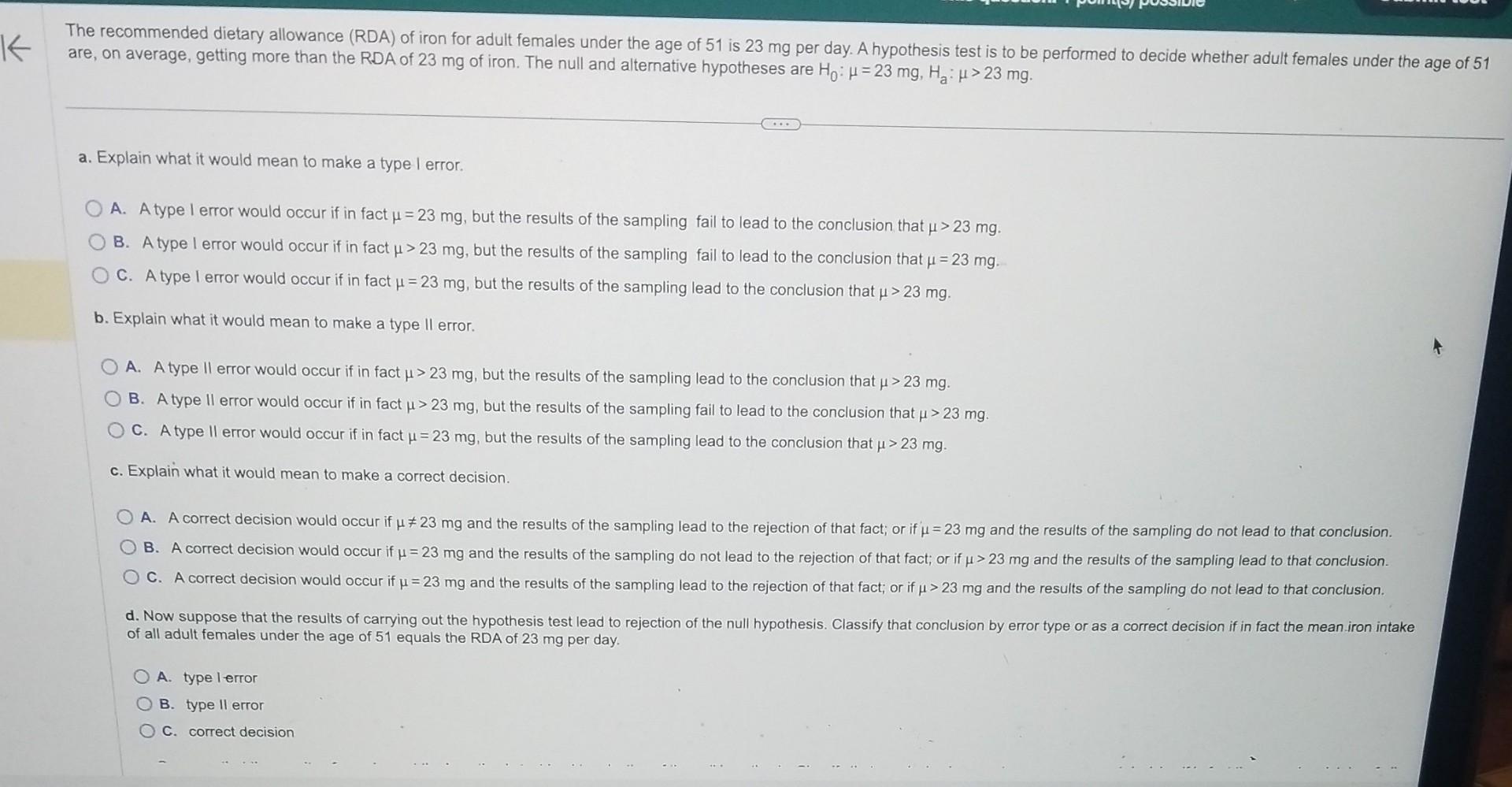 Solved The recommended dietary allowance (RDA) of iron for | Chegg.com
