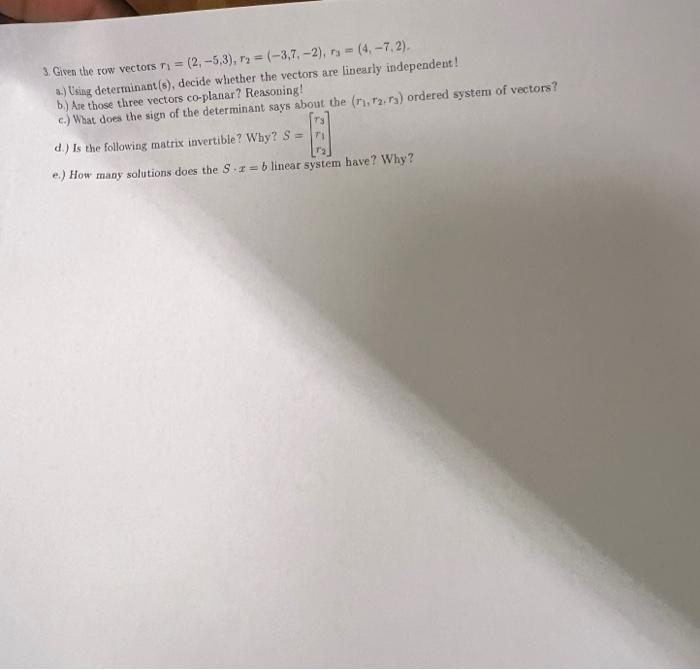 Solved 3. Given the row vectors | Chegg.com