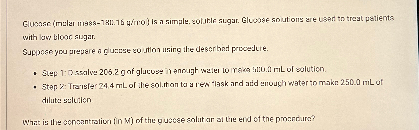 Solved Glucose (molar mass =180.16gmol ) ﻿is a simple, | Chegg.com