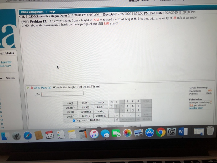 Solved thexpert Class Management | Help CH. 3: 2D-Kinematics | Chegg.com