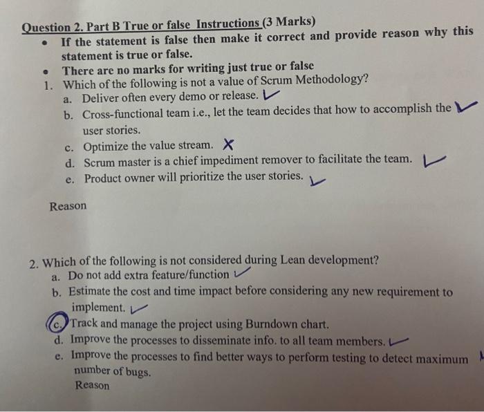 Solved Question 2. Part B True or false Instructions (3 | Chegg.com
