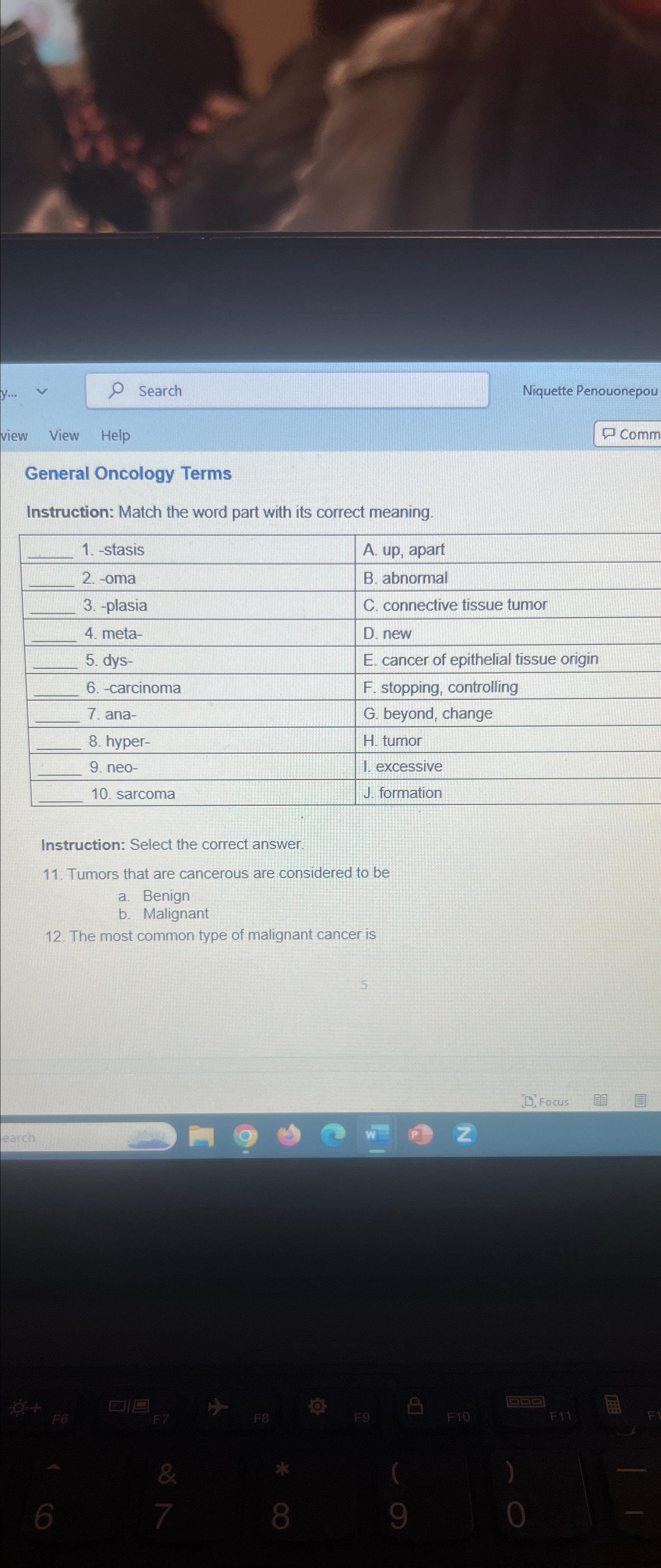 Solved General Oncology TermsInstruction: Match the word | Chegg.com