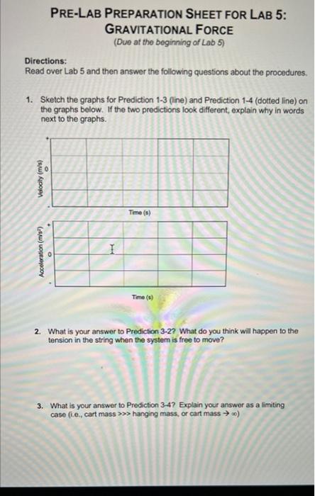 PRE-LAB PREPARATION SHEET FOR LAB 5: GRAVITATIONAL | Chegg.com