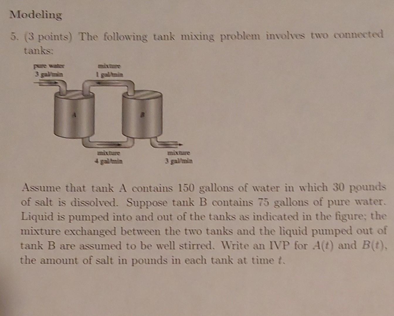 Solved 5. (3 points) The following tank mixing problem | Chegg.com