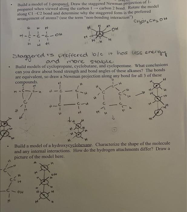 Solved Build a model of 1-propanol. Draw the staggered | Chegg.com