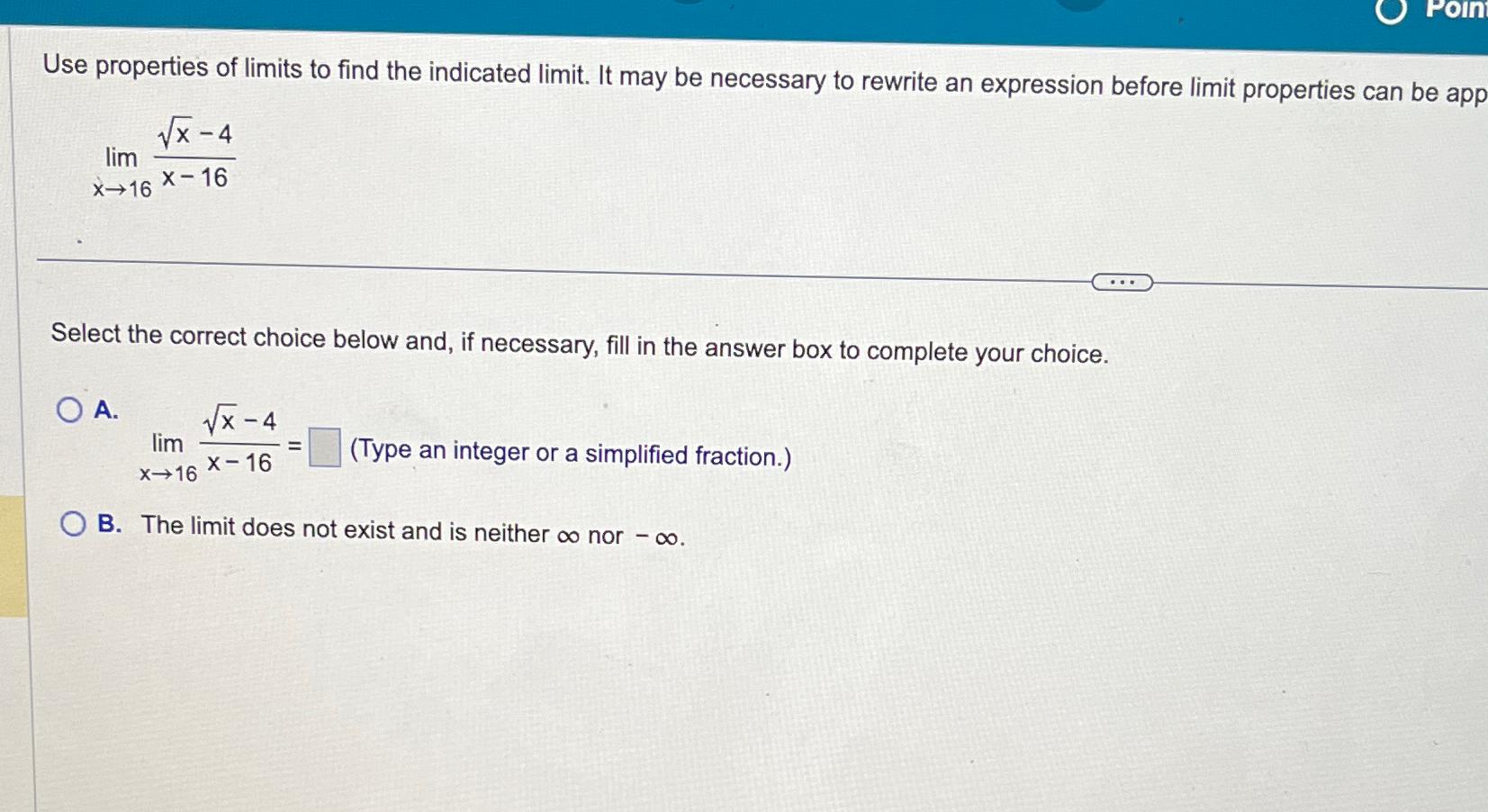 Solved Use properties of limits to find the indicated limit. | Chegg.com