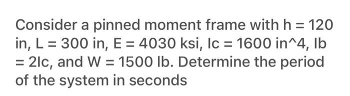 Solved Consider a pinned moment frame with h = 120 in, L = | Chegg.com