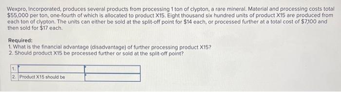 Solved Wexpro, Incorporated, produces several products from | Chegg.com