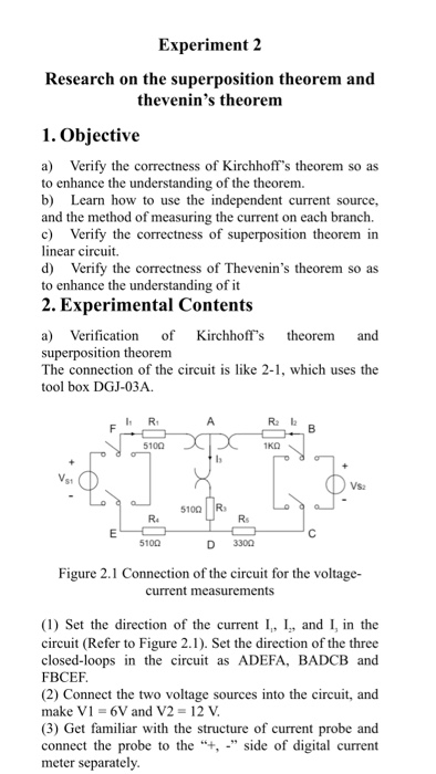 Experiment 2 Research on the superposition theorem | Chegg.com
