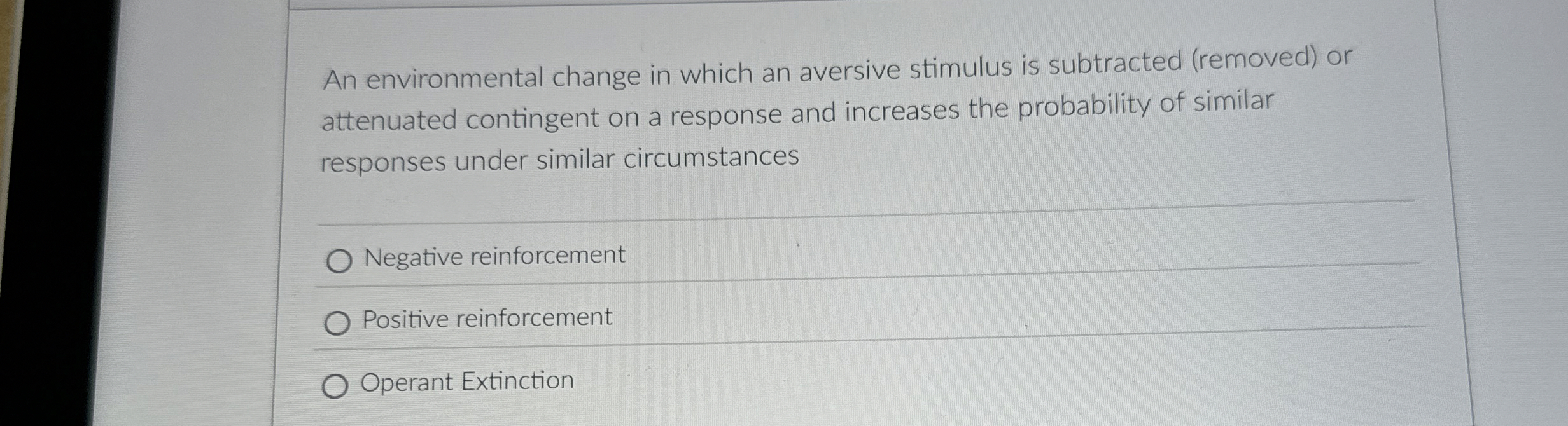 Solved An environmental change in which an aversive stimulus | Chegg.com