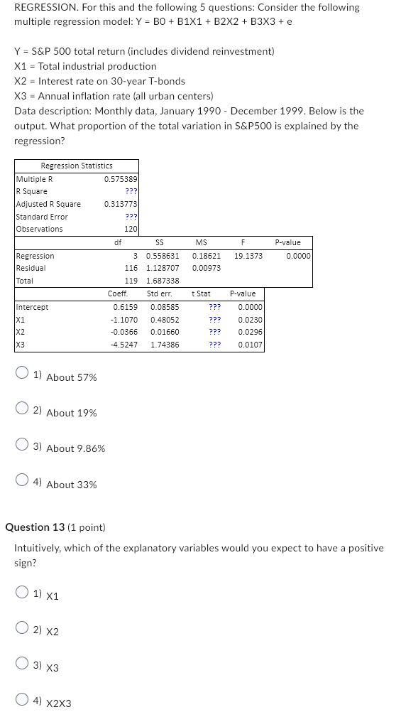 Solved REGRESSION. For this and the following 5 ﻿questions: | Chegg.com