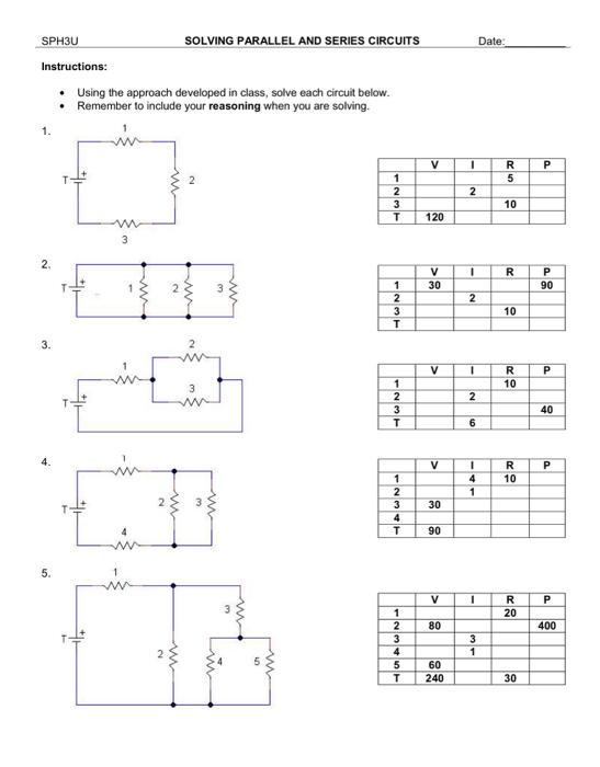 Solved SPH3U SOLVING PARALLEL AND SERIES CIRCUITS Date: | Chegg.com