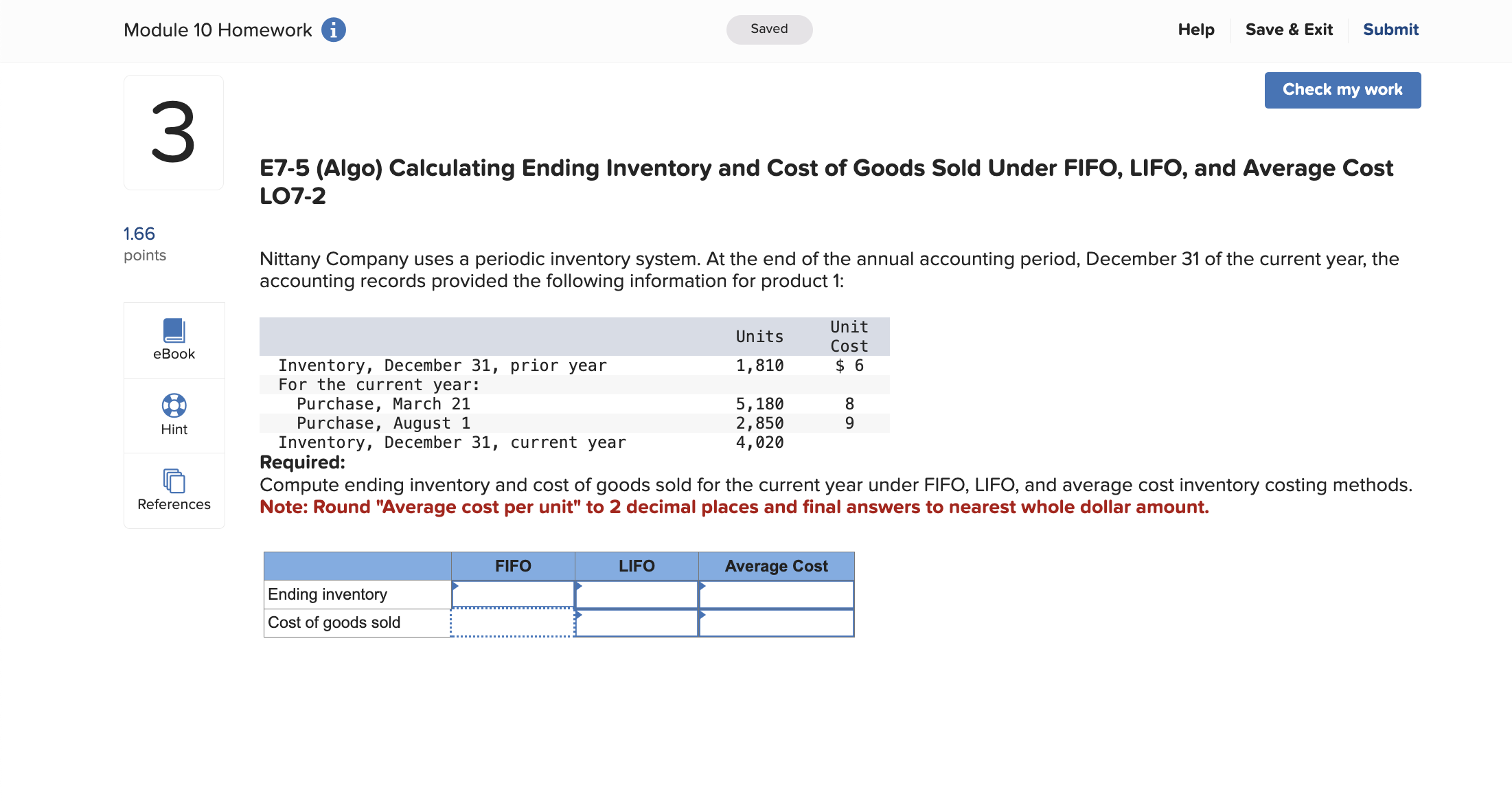 Solved E7-5 (Algo) ﻿Calculating Ending Inventory and Cost of | Chegg.com
