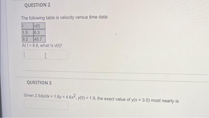 Solved The following table is velocity versus time data: At | Chegg.com