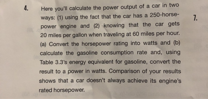 Solved Here you'll calculate the power output of a car in | Chegg.com