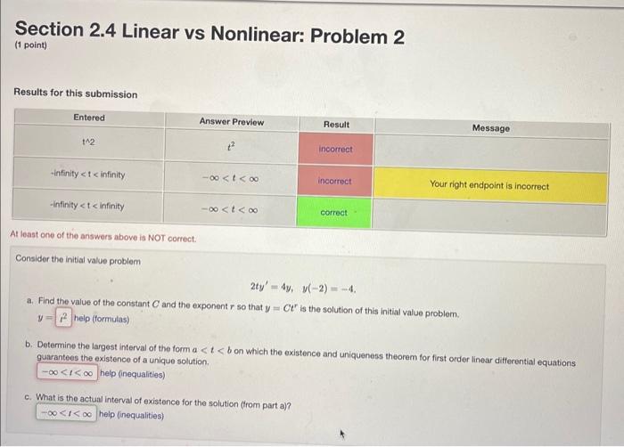 Solved Section 2.4 Linear vs Nonlinear: Problem 2 (1 point) | Chegg.com