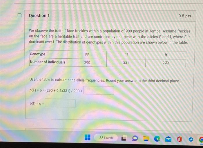 Solved We observe the trait of face freckles within a | Chegg.com