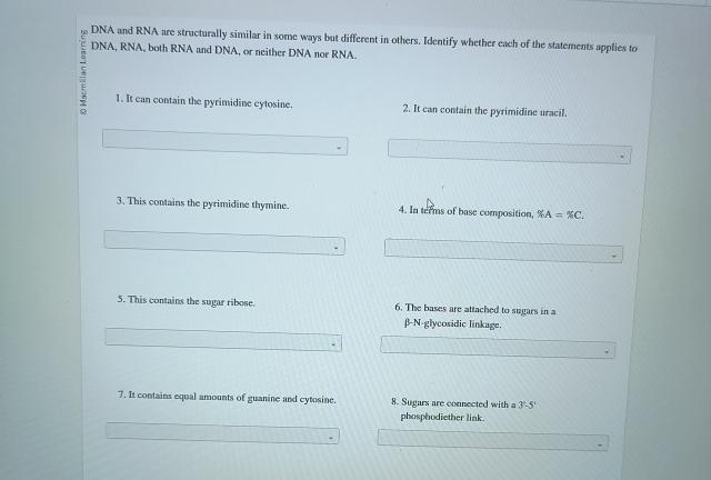 Solved DNA and RNA are structurally similar in some ways but | Chegg.com