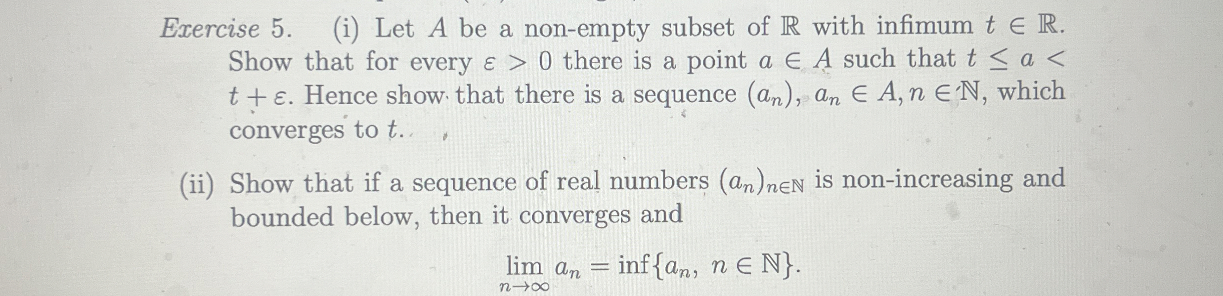 Solved Exercise 5. (i) ﻿Let A ﻿be a non-empty subset of R | Chegg.com