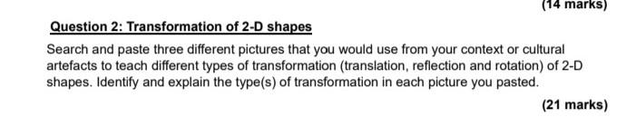 Solved Question 2: Transformation of 2-D shapes Search and | Chegg.com